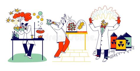 Crazy Chemist Characters Mad Scientist Conduct Experiments In Scientific Laboratory With Nuts