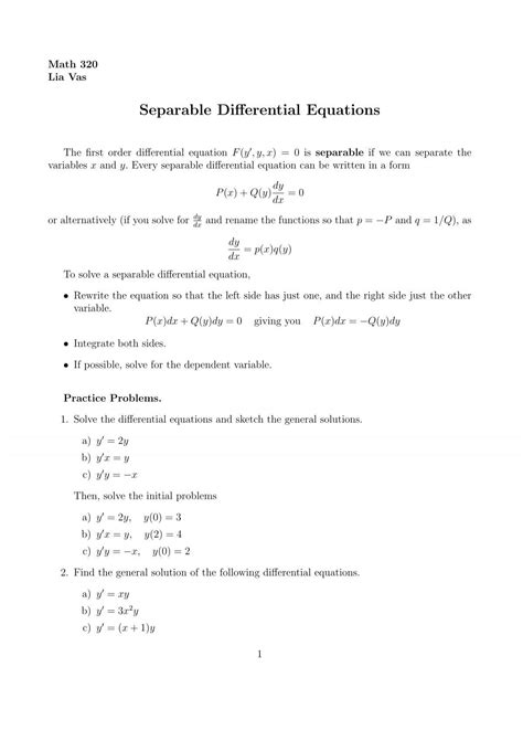 Separable Differential Equations