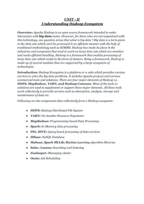 Big Data Technologies Unit 2 Notes Unit Ii Understanding Hadoop Ecosystem Overview Apache