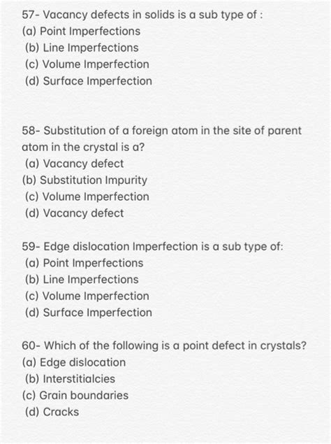 Solved 57 Vacancy Defects In Solids Is A Sub Type Of A