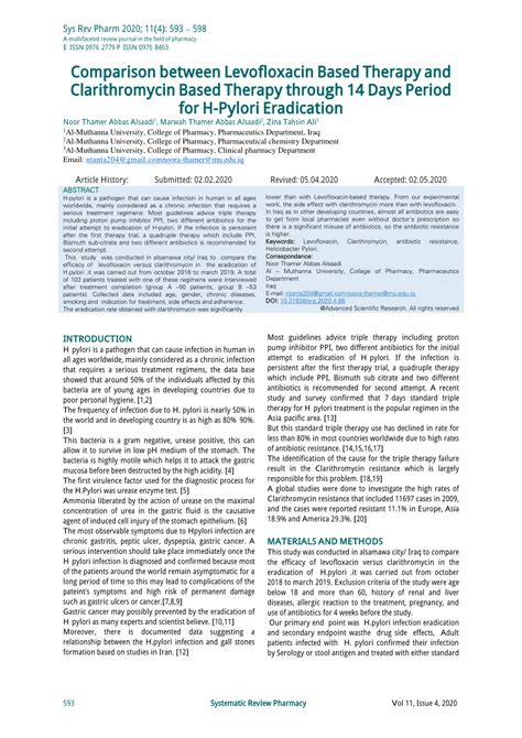 Pdf Comparison Between Levofloxacin Based Therapy And Clarithromycin Based Therapy Through 14