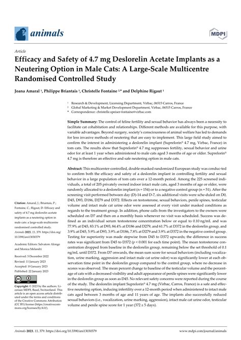 Pdf Efficacy And Safety Of 47 Mg Deslorelin Acetate Implants As A Neutering Option In Male