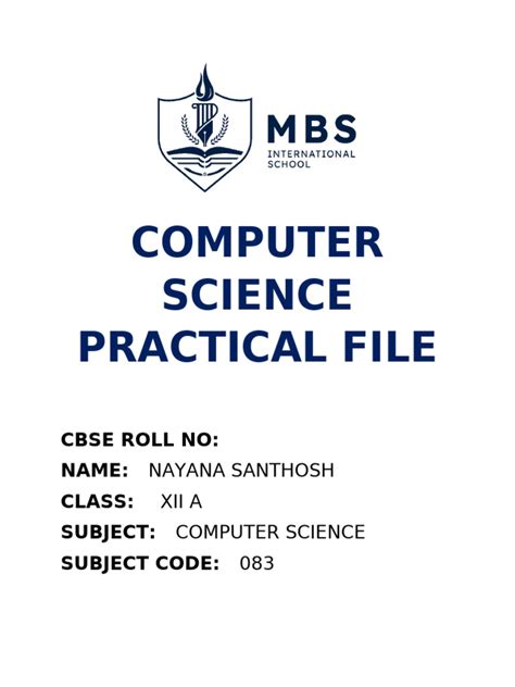 Computer Science Practical File Pdf Table Database String Computer Science