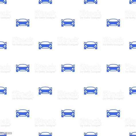 흰색 배경에 고립 된 작은 파란색 스포츠카 정면보기 귀여운 흑백 이음새가 없는 패턴 벡터 간단한 평면 그래픽 일러스트레이션 텍스처 Brand Name Domestic Car