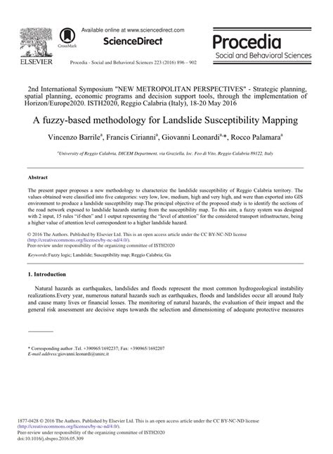 Pdf A Fuzzy Based Methodology For Landslide Susceptibility Mapping