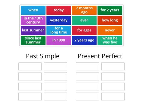 Time Markers Past Simple Present Perfect Group Sort