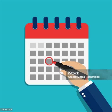 달력 날짜는 손 남자의 동그라미 마커의 달력 날짜의 동그라미 약속입니다 만화 체크 이벤트 일러스트 달력에 휴일을 표시합니다 계획