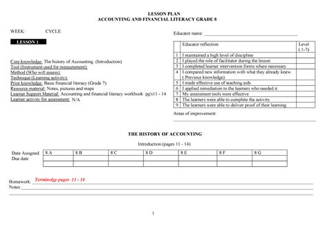 Lesson Plans Grade 8 Acc 2015 Accounting And Financial Literacy Grade