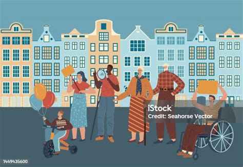 사람들은 항의 군중 시위 운동가 그룹 정치 파업 인류 집회 디자인 만화 스타일의 벡터 일러스트 남자에 대한 스톡 벡터 아트 및 기타 이미지 Istock