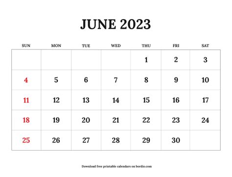 Printable June 2023 Calendar Free Download In Pdf Bordio