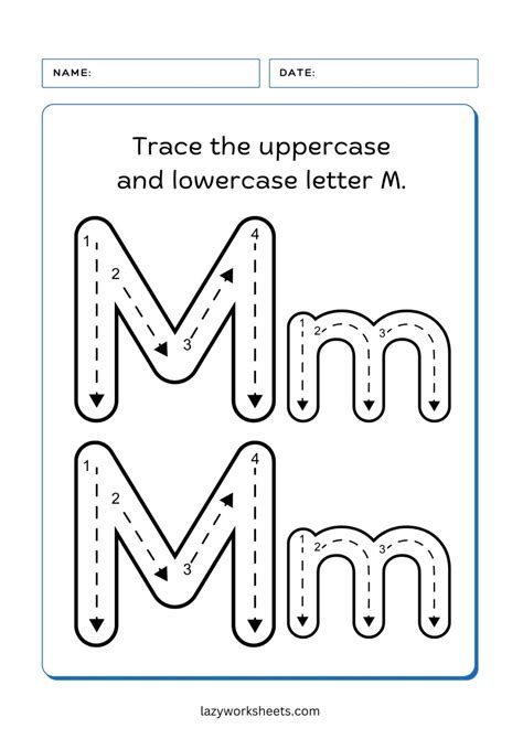 Trace The Letter M Free Pdf Tracing Sheets Lazy Worksheets
