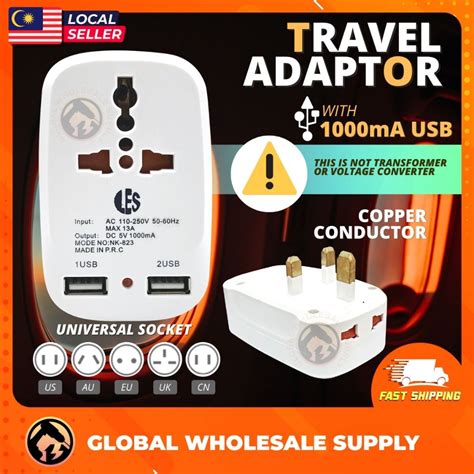 READY STOCK NK 823 Dual USB Multi Universal Socket Extension Universal Adapter With USB