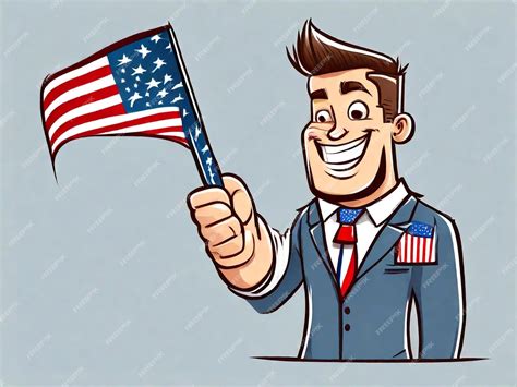 Premium Photo Young Business Man Cartoon Holding Ameria Flag Pointing