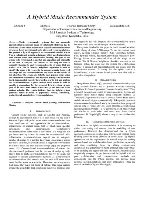 Pdf A Hybrid Music Recommender System