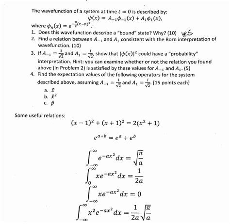 solved the wavefunction of a system at time t 0 is described