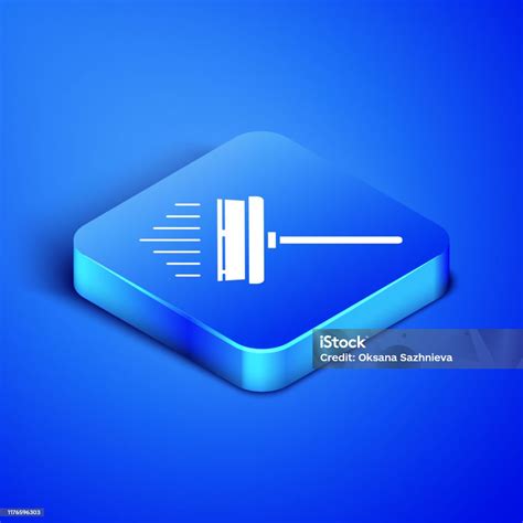 파란색 배경에 격리 된 윈도우 아이콘용 고무 클리너가있는 등각 측정 청소 서비스 스퀴지 스크레이퍼 와이퍼 파란색 사각형