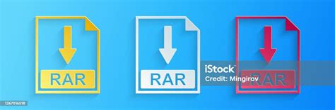 용지 잘라 Rar 파일 문서 아이콘 파란색 배경에서 격리된 Rar 단추 아이콘을 다운로드합니다 종이 아트 스타일 벡터 0명에 대한 스톡 벡터 아트 및 기타 이미지 Istock
