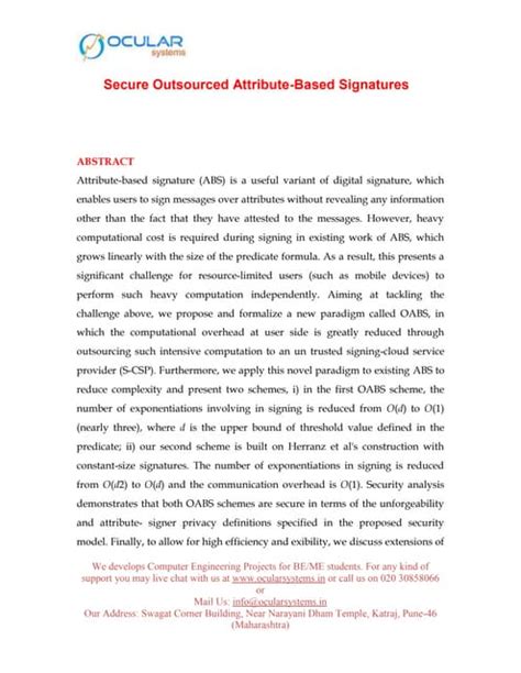 Secure Outsourced Attribute Based Signatures Pdf
