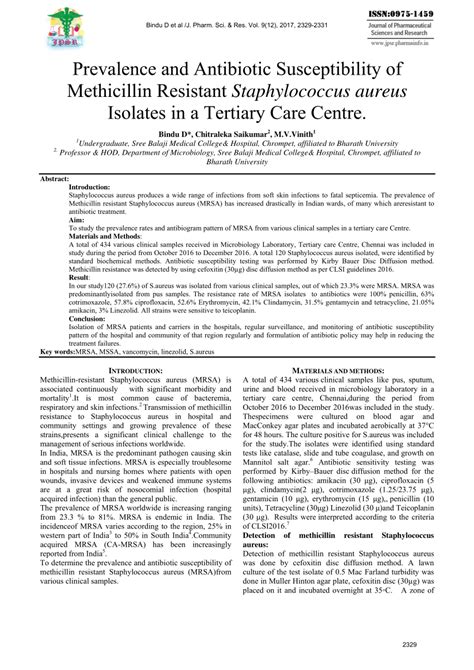 Pdf Prevalence And Antibiotic Susceptibility Of Methicillin Resistant Staphylococcus Aureus