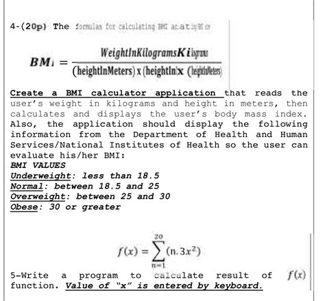 Solved Create A BMI Calculator Application That Reads The Chegg Com