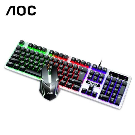 AOC KM100 Ergonomic Wired USB Keyboard Mouse Combos Set Combo Water Proof Keyboard Colorful