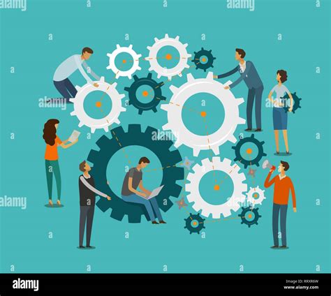 Team Work Concept Business Teamwork Infographics Gears Vector Illustration Stock Vector Image