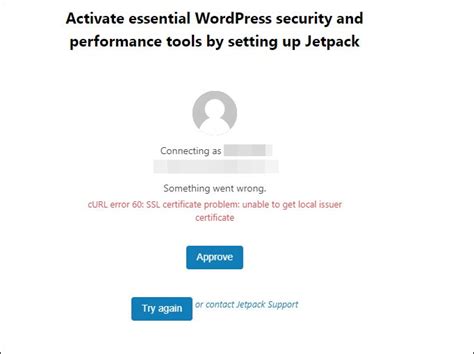 워드프레스 젯팩 오류 Curl Error 60 Ssl Certificate Problem Unable To Get Local