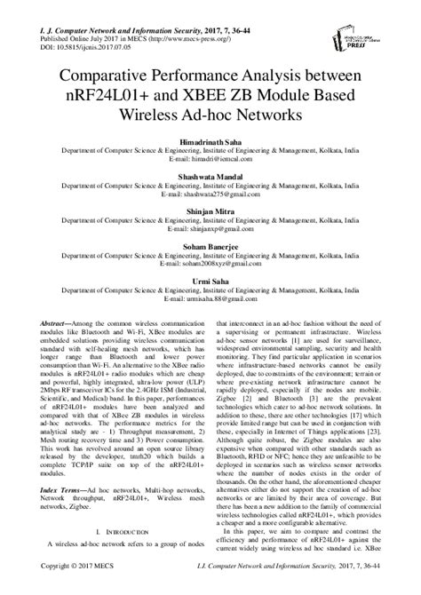 pdf comparative performance analysis between nrf24l01 and xbee zb