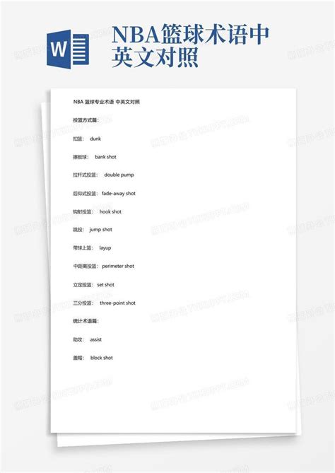 Nba篮球术语中英文对照word模板下载编号qwdnrrxn熊猫办公