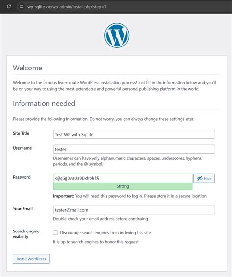 wordpress на sqlite