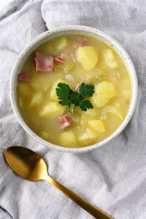 Creamy Dairy Free Potato Soup With Ham The Pretty Bee