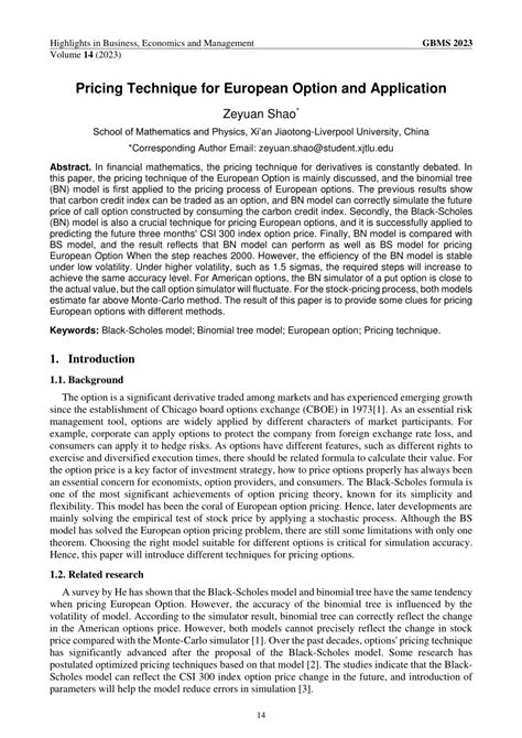 Pdf Pricing Technique For European Option And Application