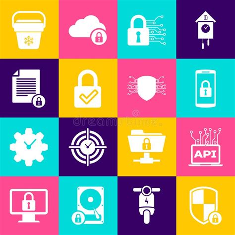 Set Shield Security With Lock Computer Api Interface Smartphone