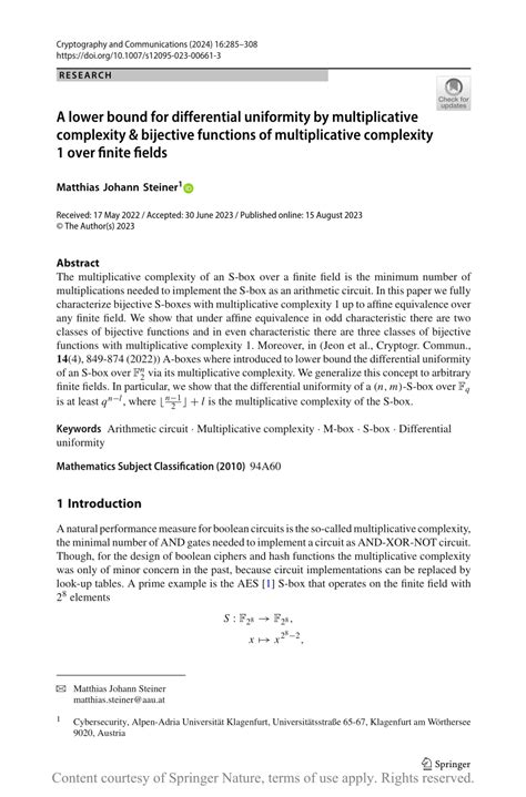 Pdf A Lower Bound For Differential Uniformity By Multiplicative