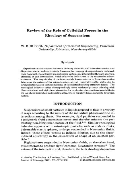 1980 Russel Review Of The Role Of Colloidal Forces In The Rheology Of