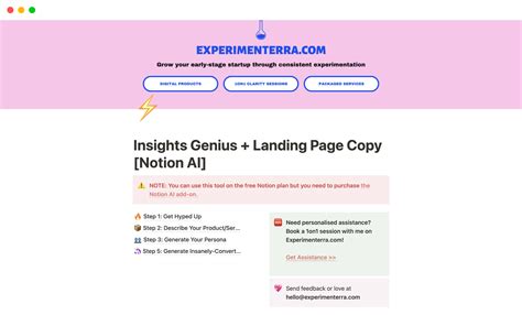 Insights Genius Landing Page Copy Notion Ai Template Notion