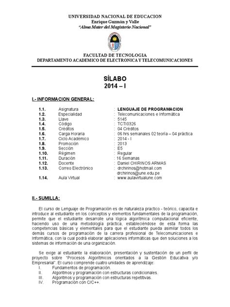 Silabo Lenguaje De Programacion Pdf Algoritmos Programación De