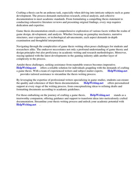Game Thesis Sample Documentation Pdf Video Games Consumer Behaviour