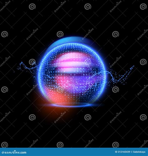 Vector Barrier Sphere With A Three Dimensional Grid On A Black Background Stock Vector
