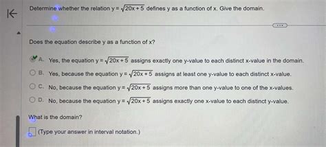 Solved Determine Whether The Relation Y20x52 ﻿defines Y