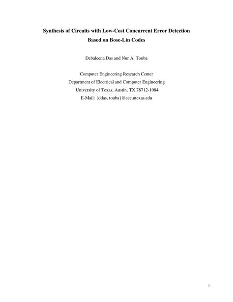 Pdf Synthesis Of Circuits With Low Cost Concurrent Error Detection
