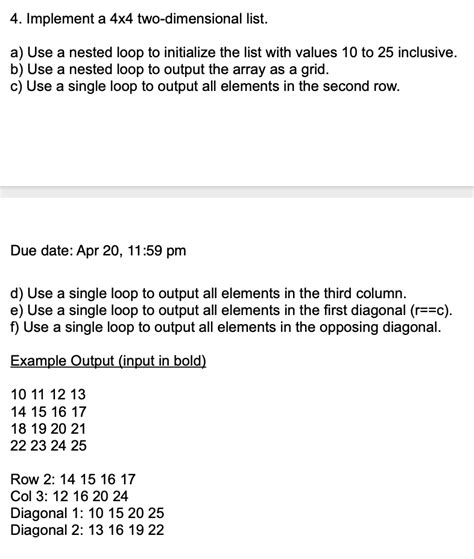 Solved 4 Implement A 4x4 Two Dimensional List A Use A