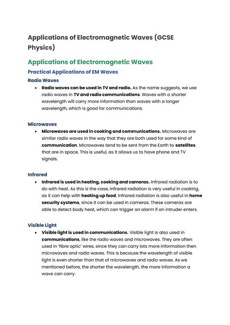 SOLUTION Pearson Igcse Physics Notes Waves Applications Of Electromagnetic Waves Studypool