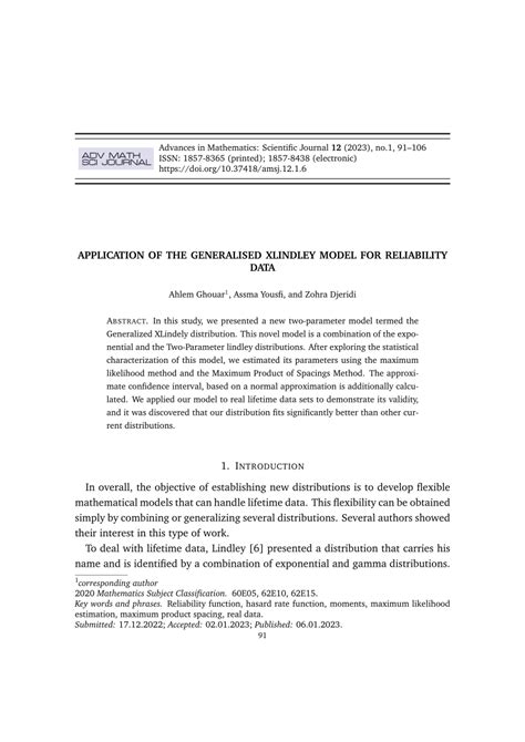 Pdf Application Of The Generalised Xlindley Model For Reliability Data
