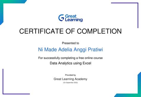 Hi All I Have Successfully Completed The Data Analytics Using Excel Course Offered By Great