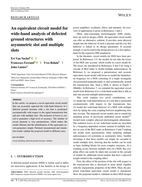An Equivalent Circuit Model For Wide‐band Analysis Of Defected Ground Structures With Asymmetric