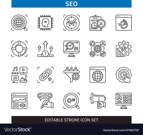 Seo Editable Stroke Icon Set Royalty Free Vector Image