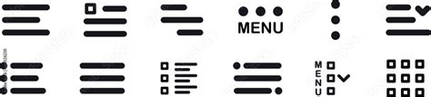 Set Of Black Menu Buttons For Website Ui Navigation Hamburger Web And Mobile App Menu Icons