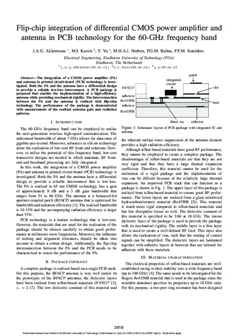 Pdf Flip Chip Integration Of Differential Cmos Power Amplifier And Antenna In Pcb Technology