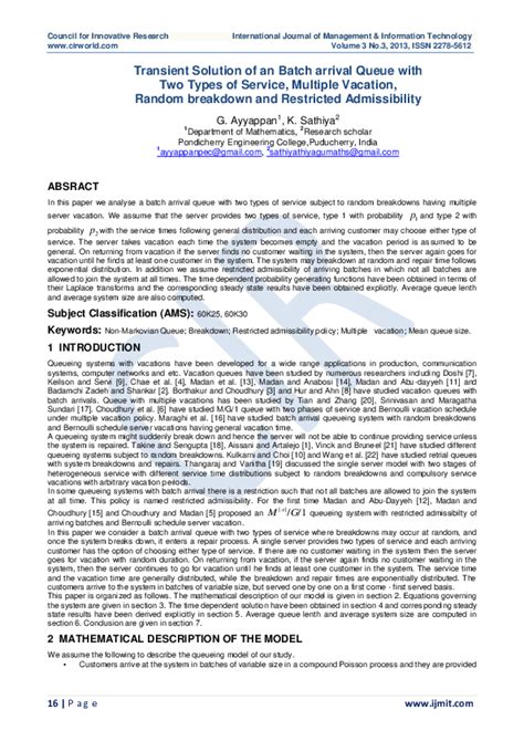Pdf Transient Solution Of An Batch Arrival Queue With Two Types Of